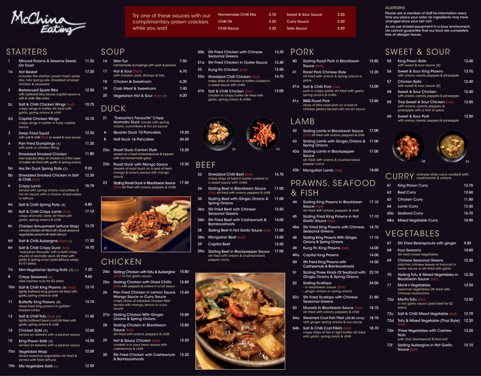 Restaurant Menu | McChina
